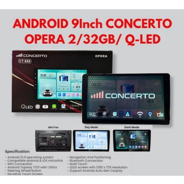 Jual Head unit Android 9 Inch Concerto CT-888 Layar Qled Garansi 2 ...