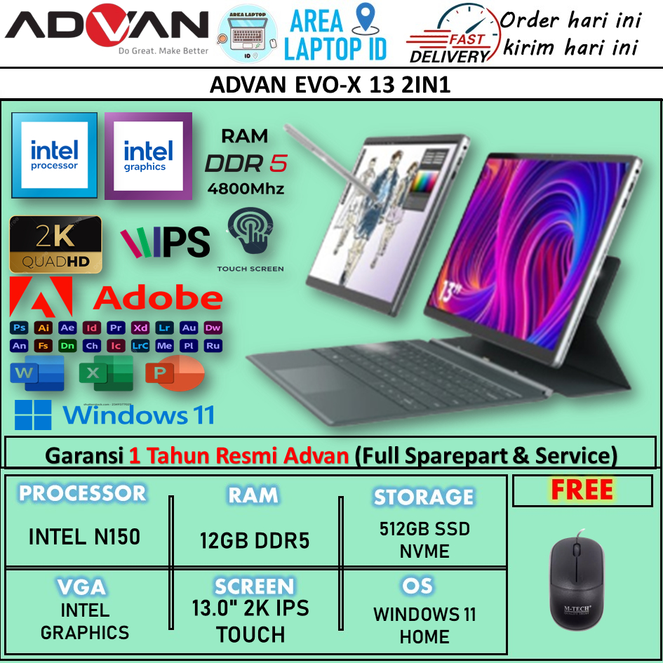 Jual NEW ADVAN 2IN1 EVO-X 13 N150 12GB 512GB W11 13.0 3K IPS TOUCH PEN ...