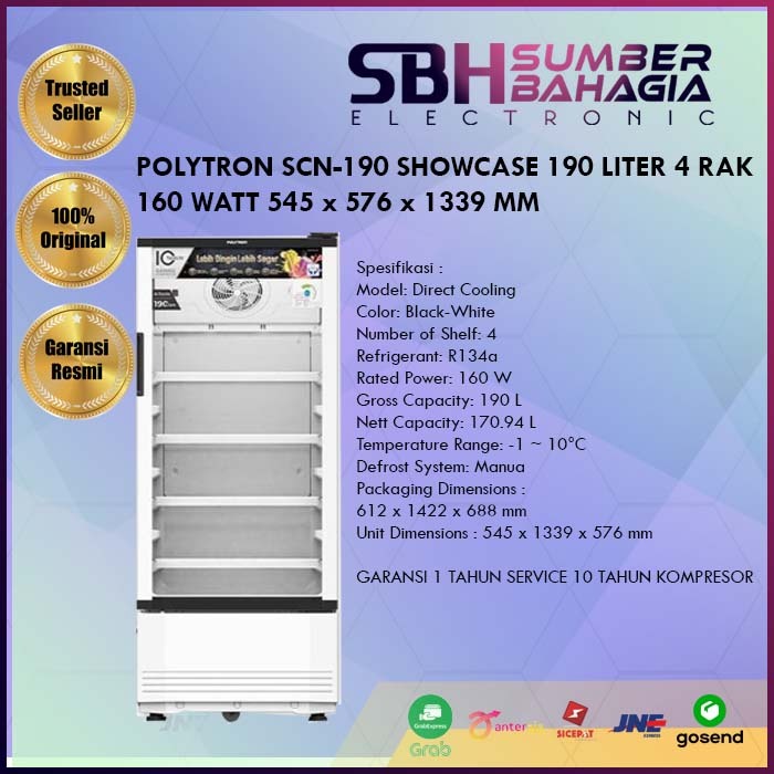 Jual POLYTRON SCN-190 SHOWCASE 190 LITER 4 RAK 160 WATT 545 x 576 x ...