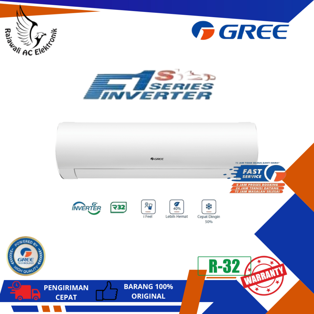 Jual AC Split Wall Gree GWC 12 F1S Kap. 1.5 PK Inverter R32 12100 BTU/h ...