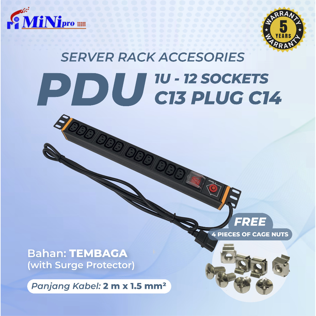 Jual Minipro Power Distribution Unit 1U 12 Port C13 Plug C14/ PDU for ...