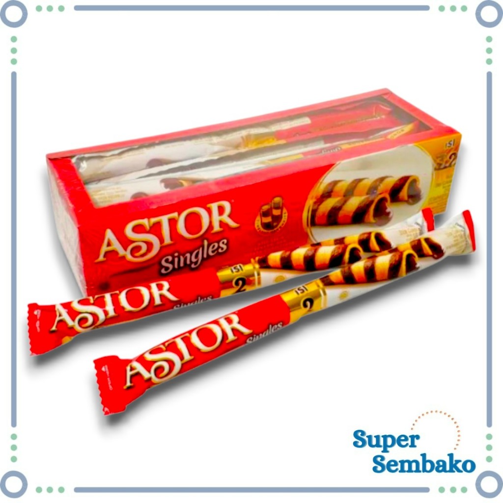 Jual SNACK WAFER STICK ROLL ASTOR SINGLES COKELAT CHOCOLATE PER BOX ISI ...