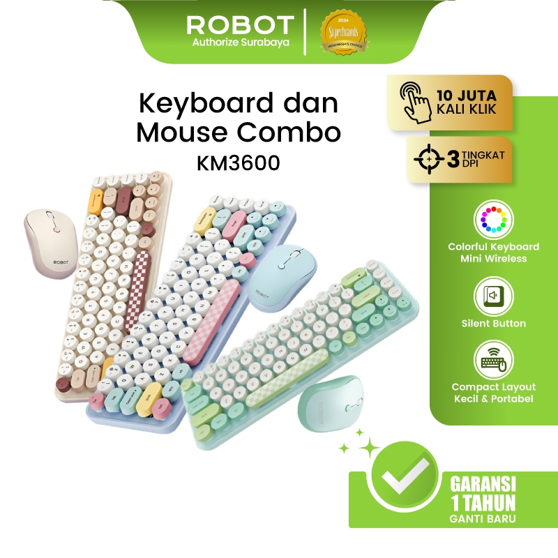 Jual ROBOT KM3600 Wireless Combo Keyboard dan Mouse Pastel 2.4G Desain ...