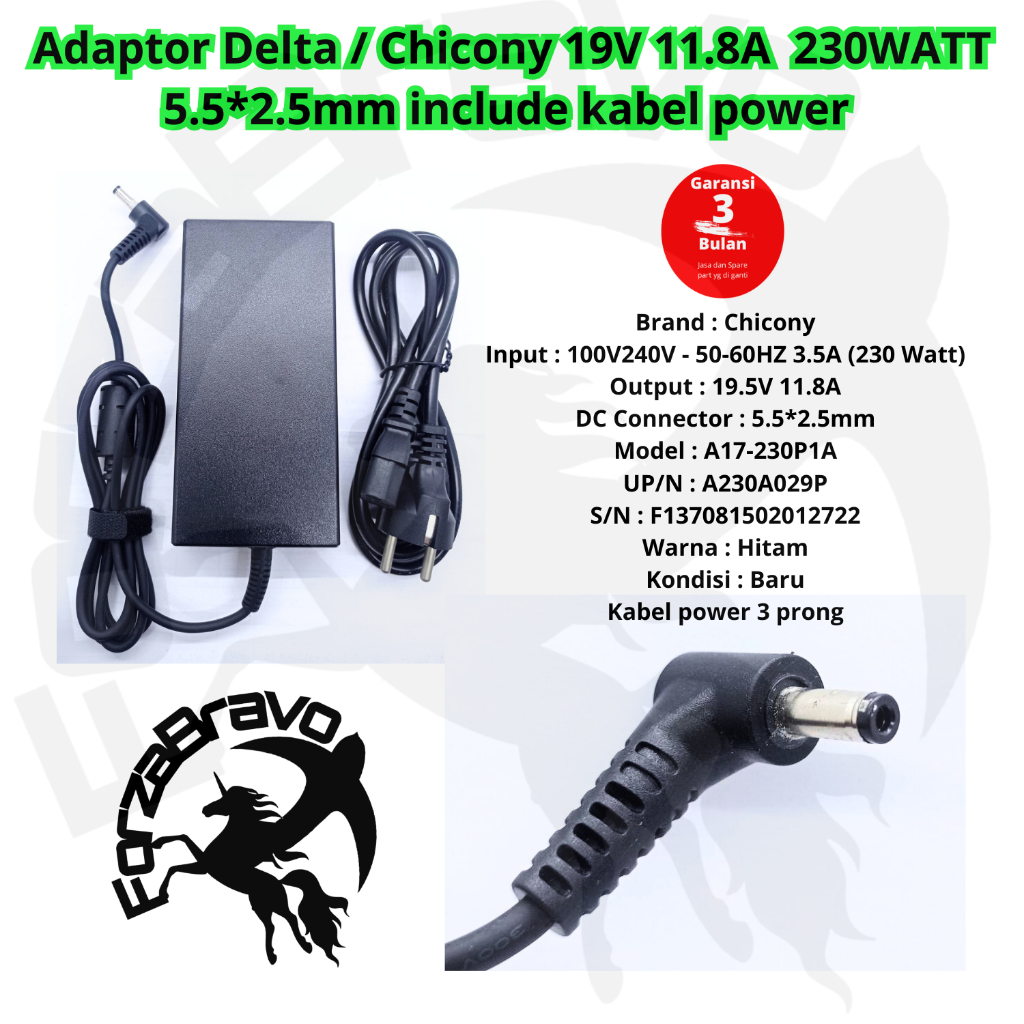 Jual Chicony Adaptor DELTA 230W ADP-230EB T 19.5V 11.8A 5.5*2.5mm A12 ...