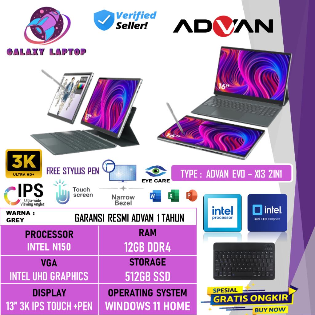 Jual Laptop Advan EVO X 13 Intel N150 Ram 12GB 512GB SSD 13.0 3K IPS ...