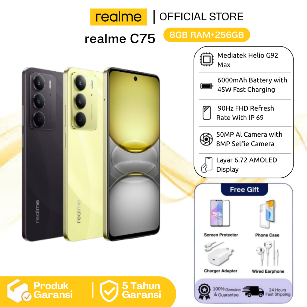 Jual Realme C75 5G 8GB 256GB - HP 5G Murah Resmi, Layar 6.72 inci 120Hz ...