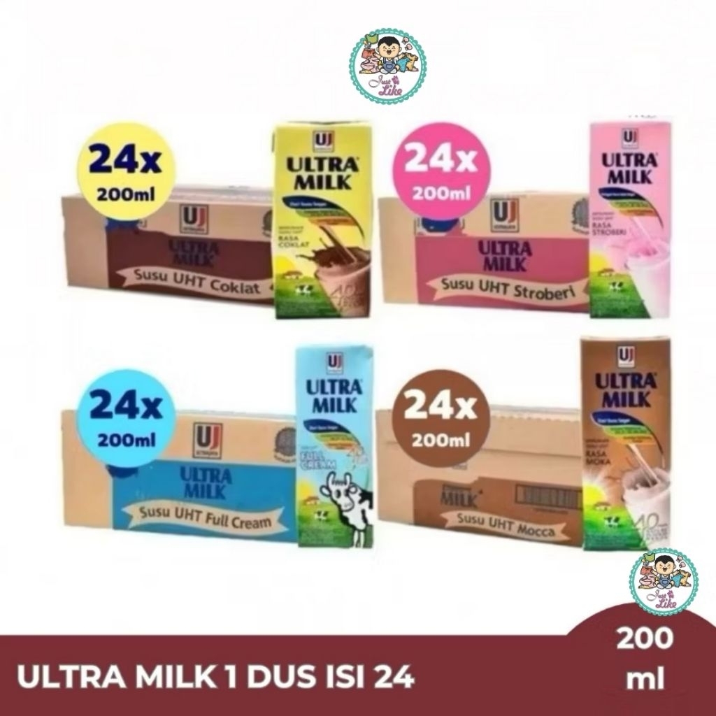 Jual ULTRA Milk Susu UHT 200ml (1 Dus isi 24pcs) Full Cream Strawberry ...