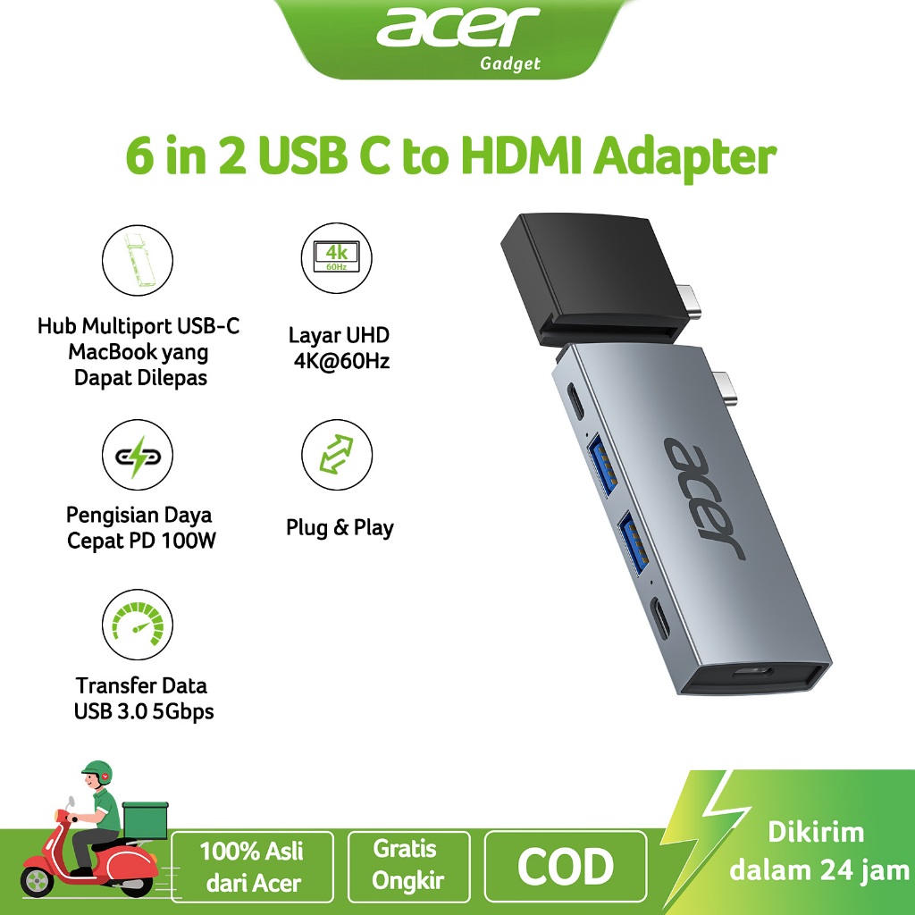 Jual Acer 6 in 2 Detachable USB C Mac HDMI Adapter Multiport Hub Dongle ...