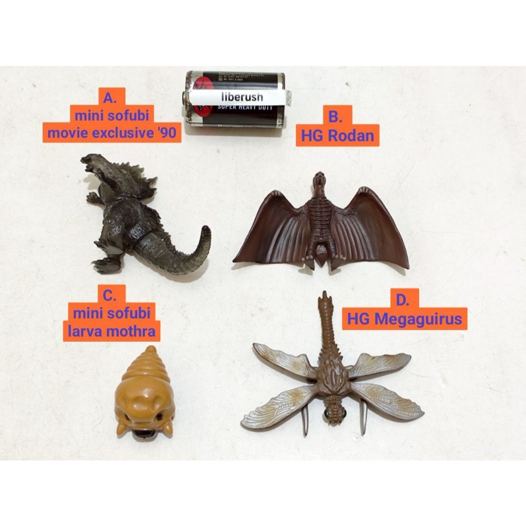 Jual vintage toho bandai mini figure godzilla HG rodan megaguirus ...