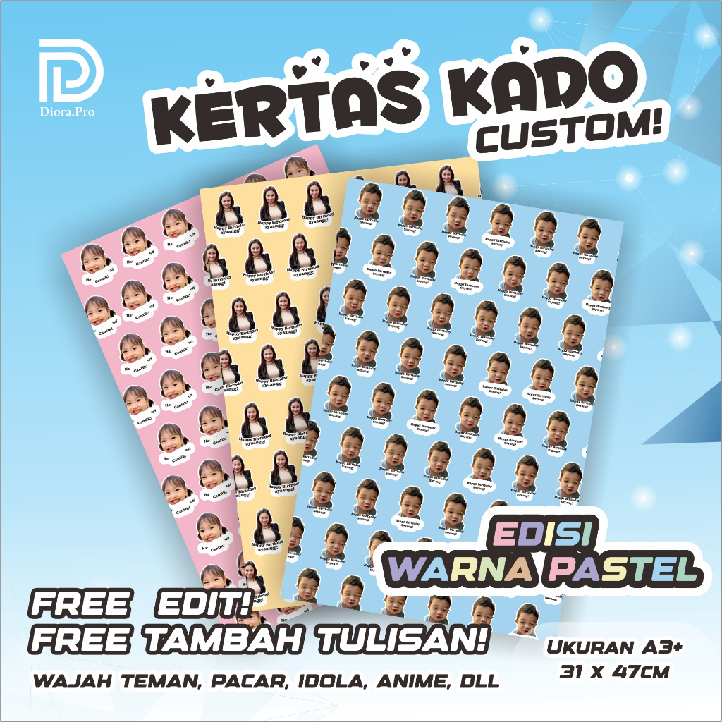 Jual [WARNA PASTEL] Kertas Kado CUSTOM Wajah AYANG KPOP BTS ANIME ...