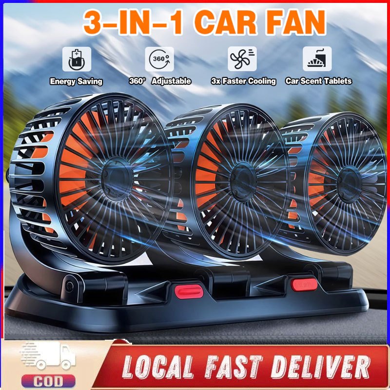 Jual Kipas Angin Mobil 3 Kepala USB Dashboard Rotasi 360 Fan Car 12/24V ...
