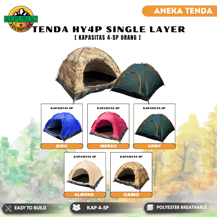 Jual Tenda Camping Gunung HY Monodome Waterproof Single Layer 4P Tent ...