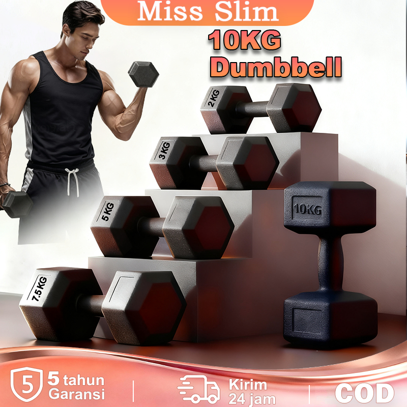 Jual 2KG 3KG 5KG 7.5KG 10KG HEX Rubber Dumbbell Gym Dumbel Murah Mini ...