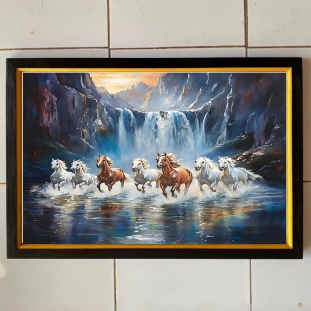 Jual Hiasan dinding lukisan Cetak gambar kuda plus bingkai ukuran ...