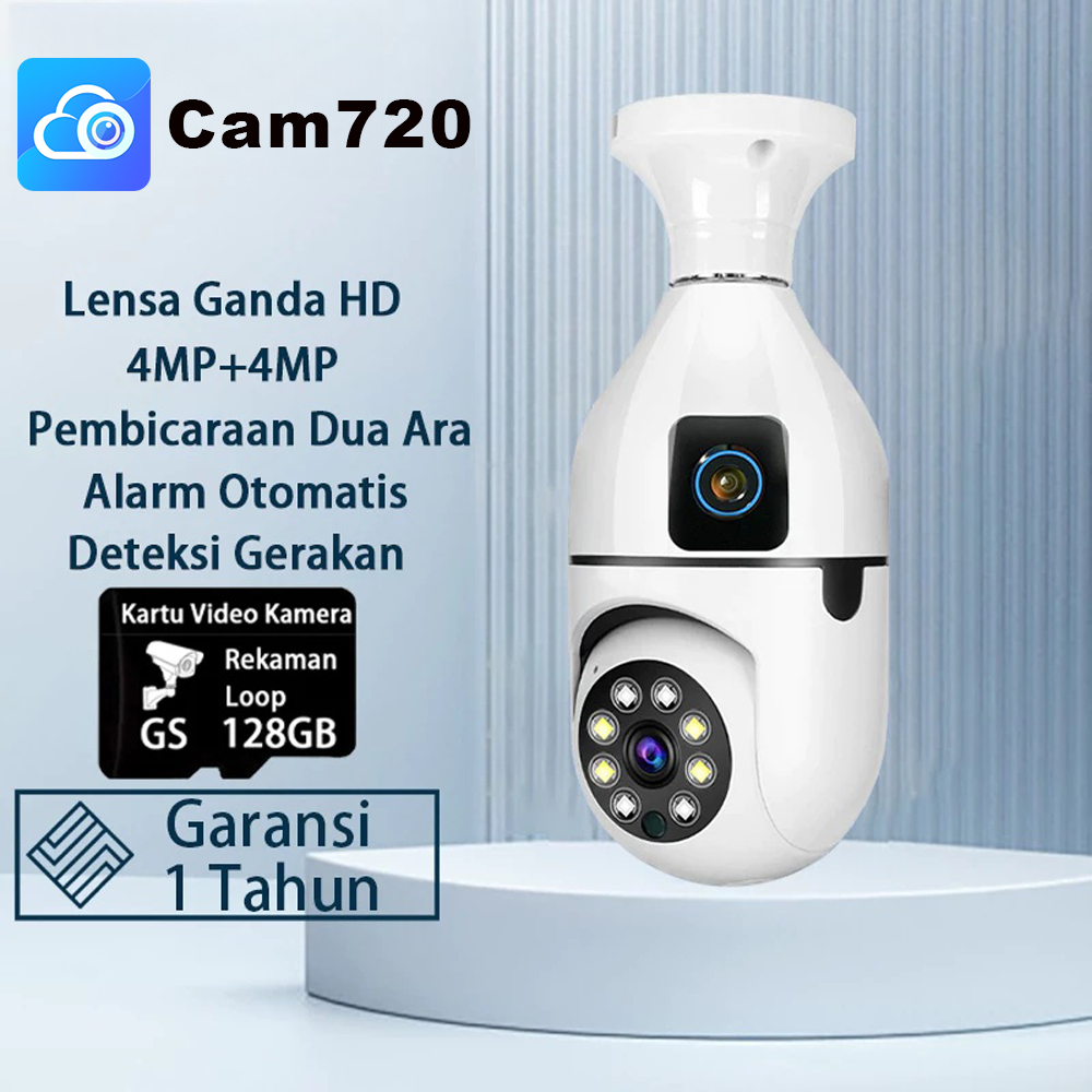 Jual Cam720 Kamera CCTV Bohlam Dual Lensa 8MP Alarm Deteksi Manusia AI ...