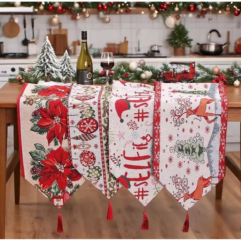 Jual Taplak Meja Natal Santa 33 X 185CM Dekorasi Table Runner Merry ...