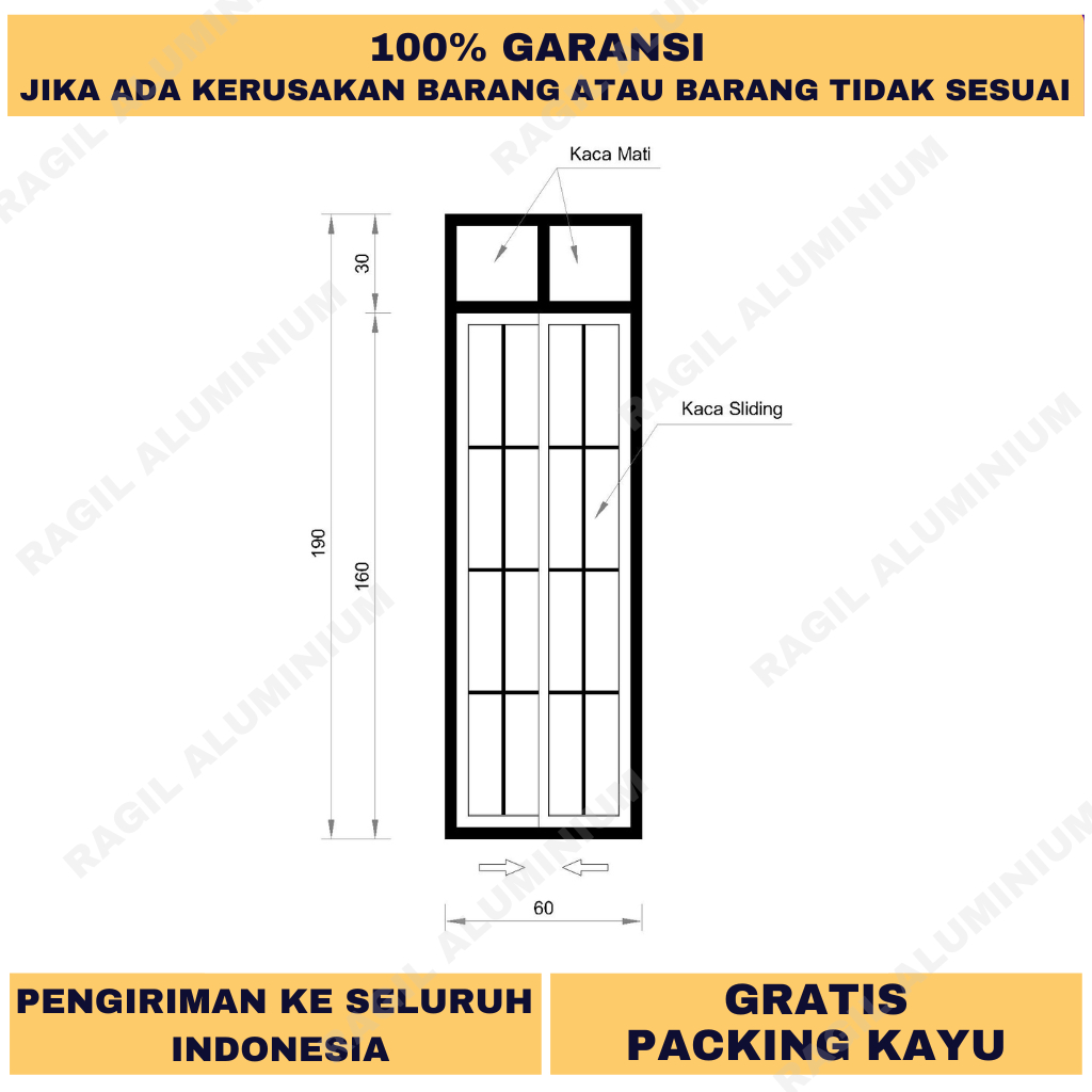 Jual Jendela Sliding Kombinasi Atas Kaca Mati Ornamen Tinggi 190 x ...