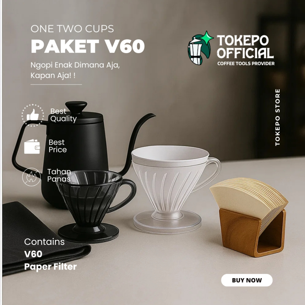 Jual One Two Cups Paket V60 Dripper Paper Filter Penyaring Kopi ...