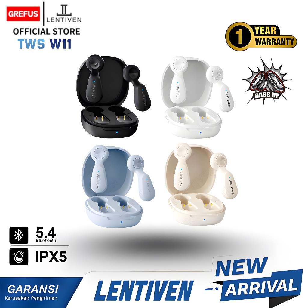 Jual GREFUS LENTIVEN HEADSET Earbuds TWS Wireless Earphone Bluetooth 5. ...