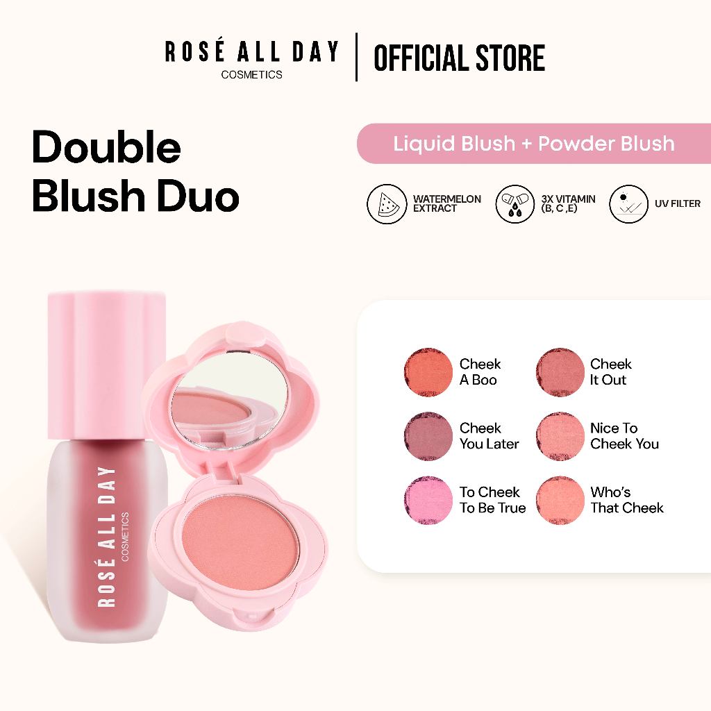 Jual [Bundle] Rose All Day Double Blush Duo | Cheeky Flush Liquid Blush ...