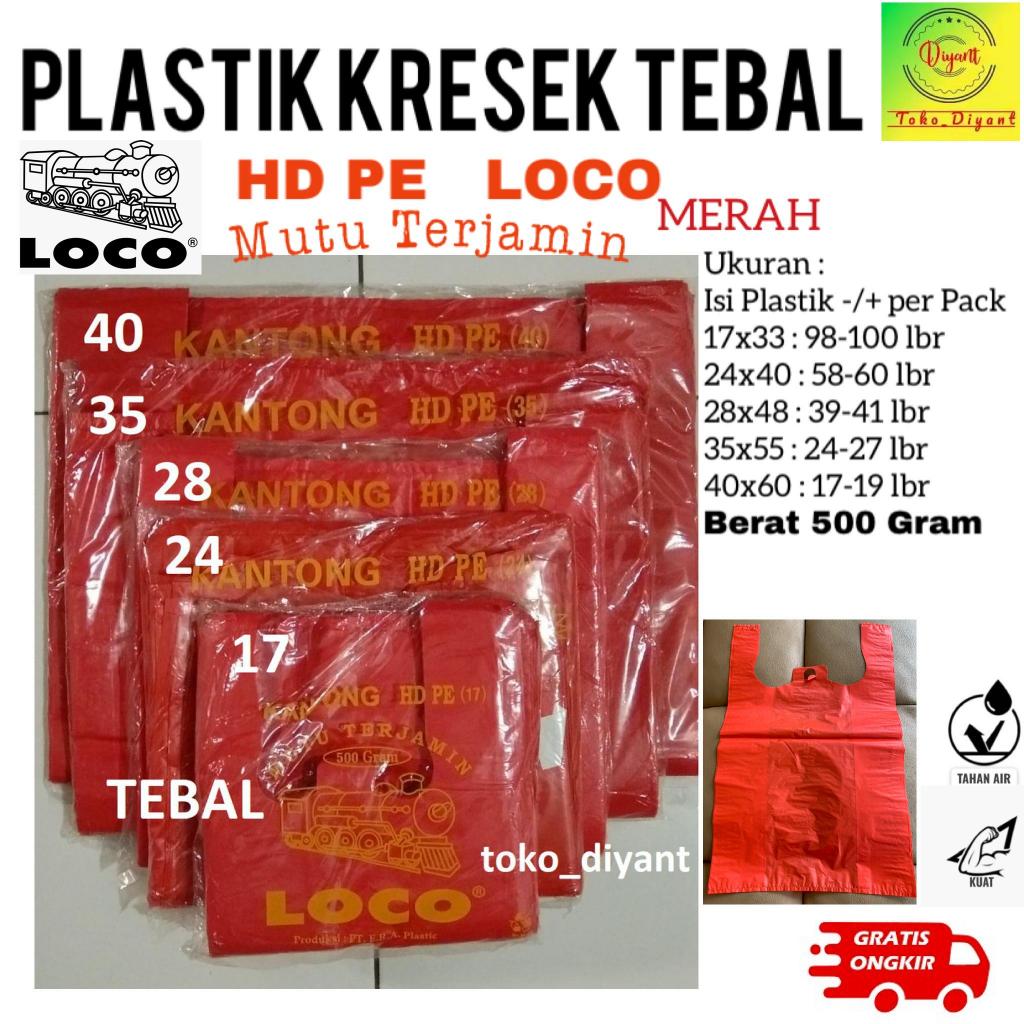 Jual Kantong Plastik kresek Tebal Loco - Coco warna merah 17,24,28,35 ...