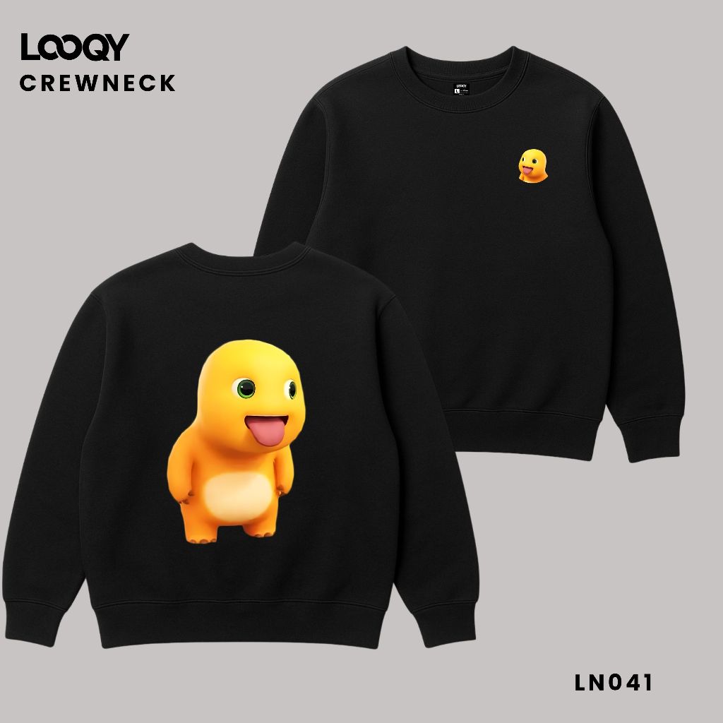 Jual LOOQY - LN041 CREWNECK Hitam Desain Dino Gemoy Cotton Fleece Black ...
