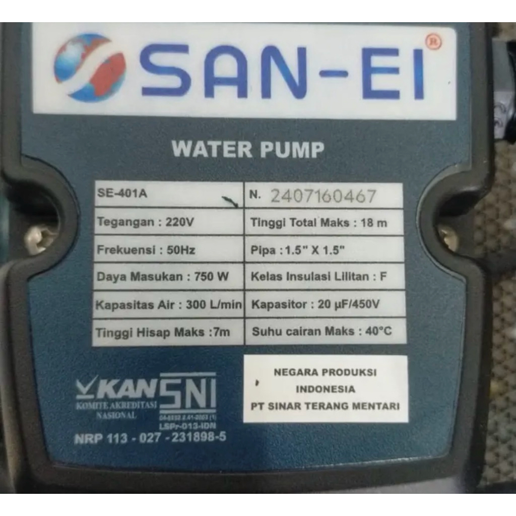 Jual POMPA CENTRIFUGAL SAN EI SE 401 A POMPA IRIGASI SENTRIFUGAL OUTPUT ...