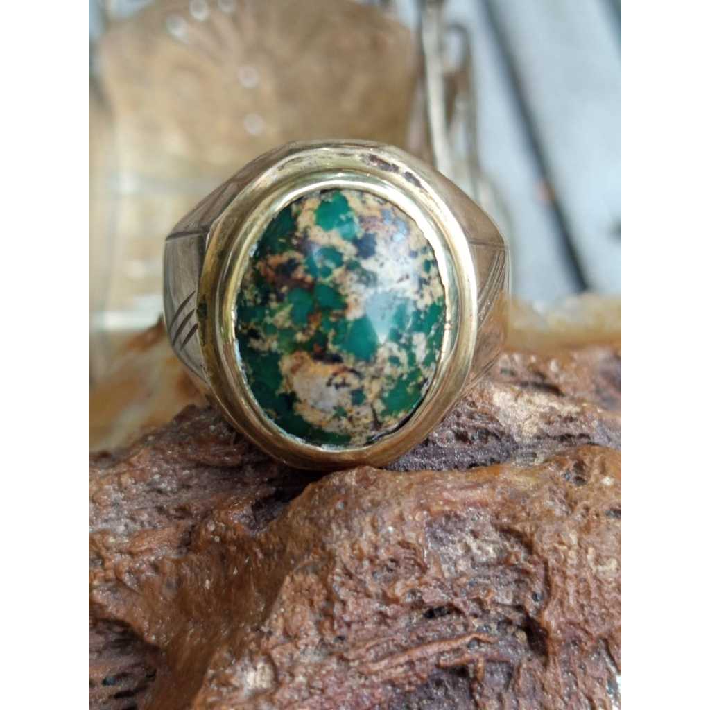 Jual Natural Pirus Persia Hijau Top Urat BodyGlass Ring Koin Handmade ...