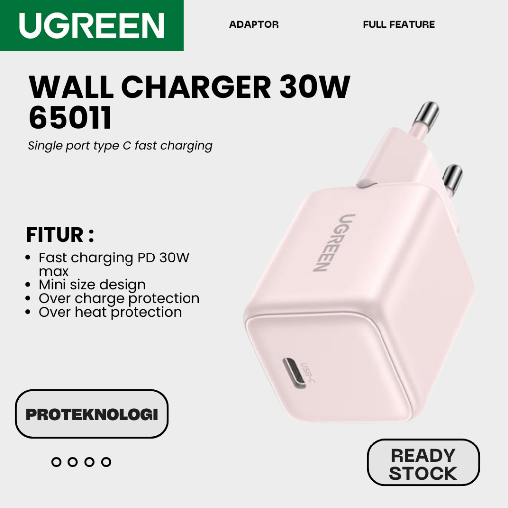 Jual UGREEN 65011 30W Type C GaN Fast Charger Adaptor | Shopee Indonesia