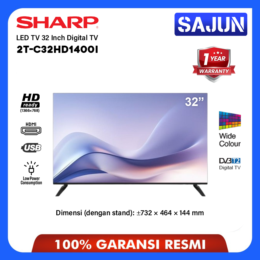 Jual Sharp LED TV 32 Inch Digital TV HD 32 Inch 2T-C32HD1400i | Shopee ...