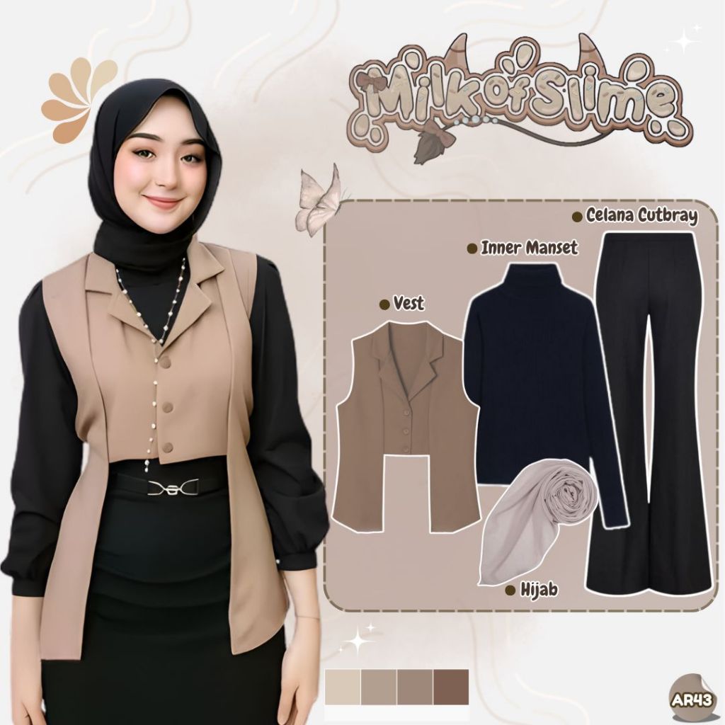 Jual Outfit Hijab 4in1 [Vest+Celana Cutbray+Manset Hitam+Hijab Ivory ...
