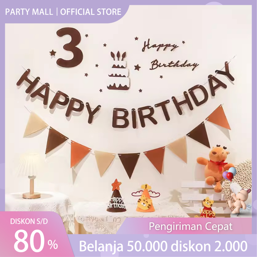 Jual Banner 1 Set Selamat Ulang Tahun Kopi Coklat Retro Banner Happy ...