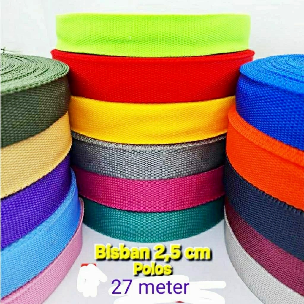 Jual tali bisban warna/ plipit kain/webbing PP ukuran 2, 5 cm 1 rol ...