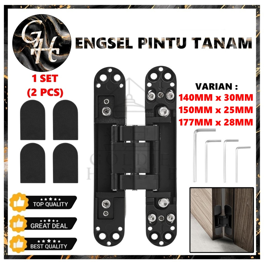 Jual Engsel Tanam Door Hinge Invisible Hitam Black 180 Derajat Engsel ...