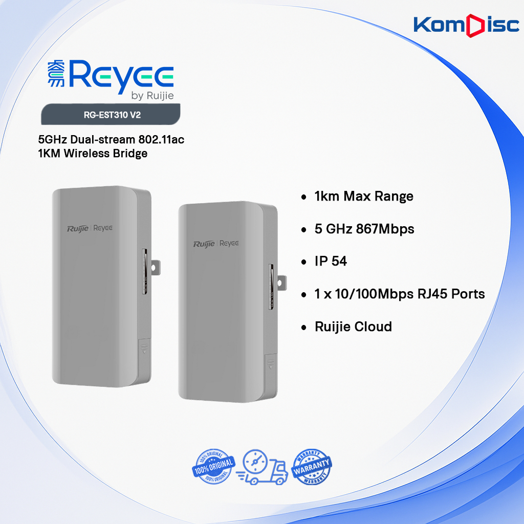 Jual Ruijie RG-EST310 V2 5GHz Dual-stream 802.11ac 1KM Wireless Bridge ...