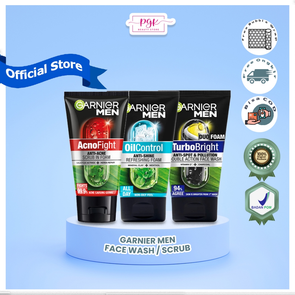 Jual GARNIER MEN Face Wash/Scrub | Acno Fight (AF) | Turbo Bright (TB) | Oil Control (OC ...