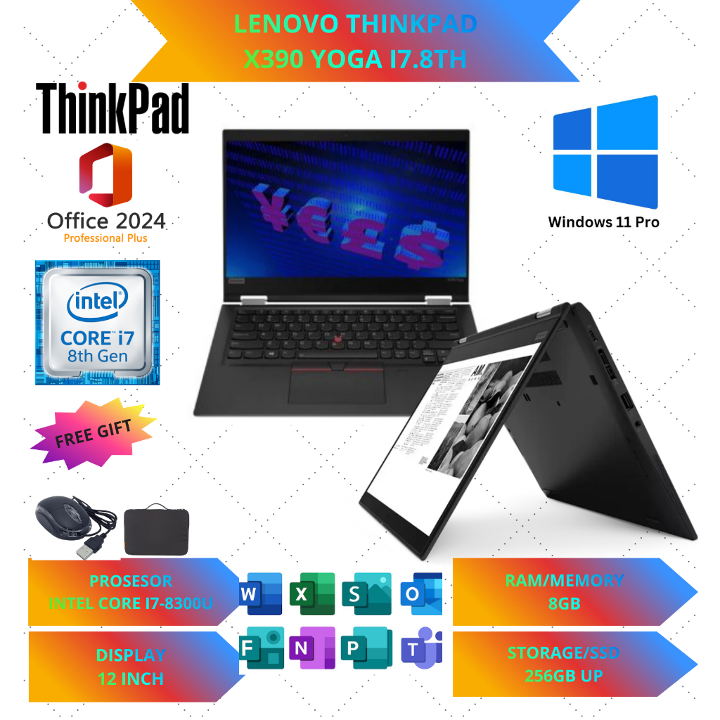 Jual 2in1 flip touchscreen Thinkpad x390 core i7 gen 8 16gb/256ssd Spek ...