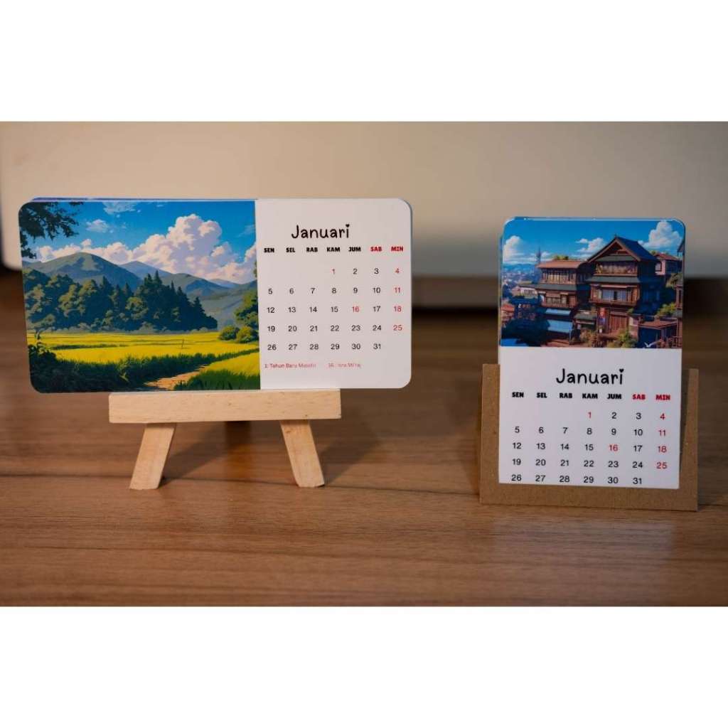 Jual Kalender Meja 2026 / Desk Calendar 2026 dengan stand kayu mini ...
