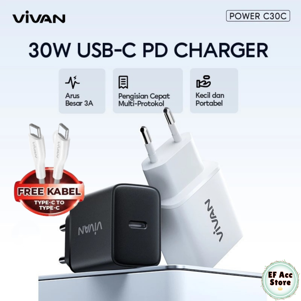 Jual VIVAN POWER C30C SET CHARGER 30W (FREE KABEL TIPE C TO TIPE C ...