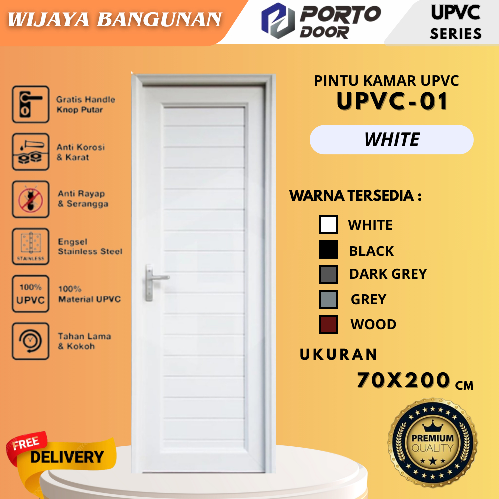 Jual PORTO DOOR PINTU UPVC 70X200CM 01 FULL PANEL / PINTU KAMAR MANDI ...