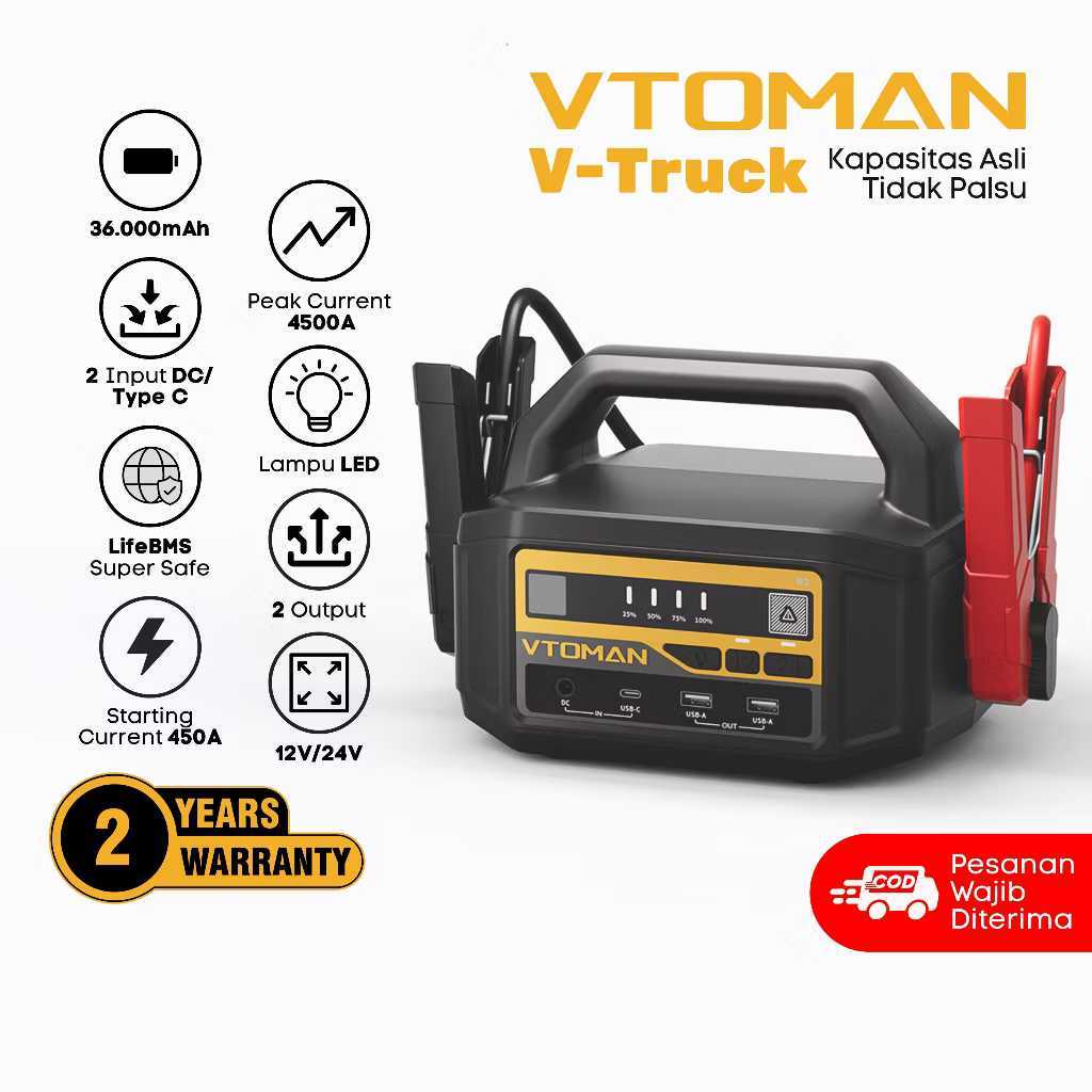 Jual VTOMAN V-Truck Jumper Aki Mobil 12V & 24V Kapasitas 135Wh Jumper ...
