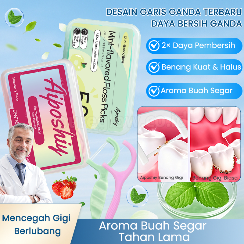 Jual Aiposhiy Dental Floss Ganda | Benang Gigi Stroberi & Mint | Benang ...