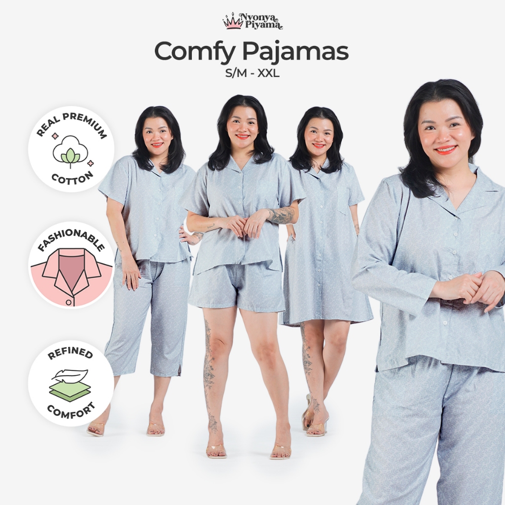 Jual Nyonya Piyama Comfy Pajamas Katun Set - Justine | Shopee Indonesia