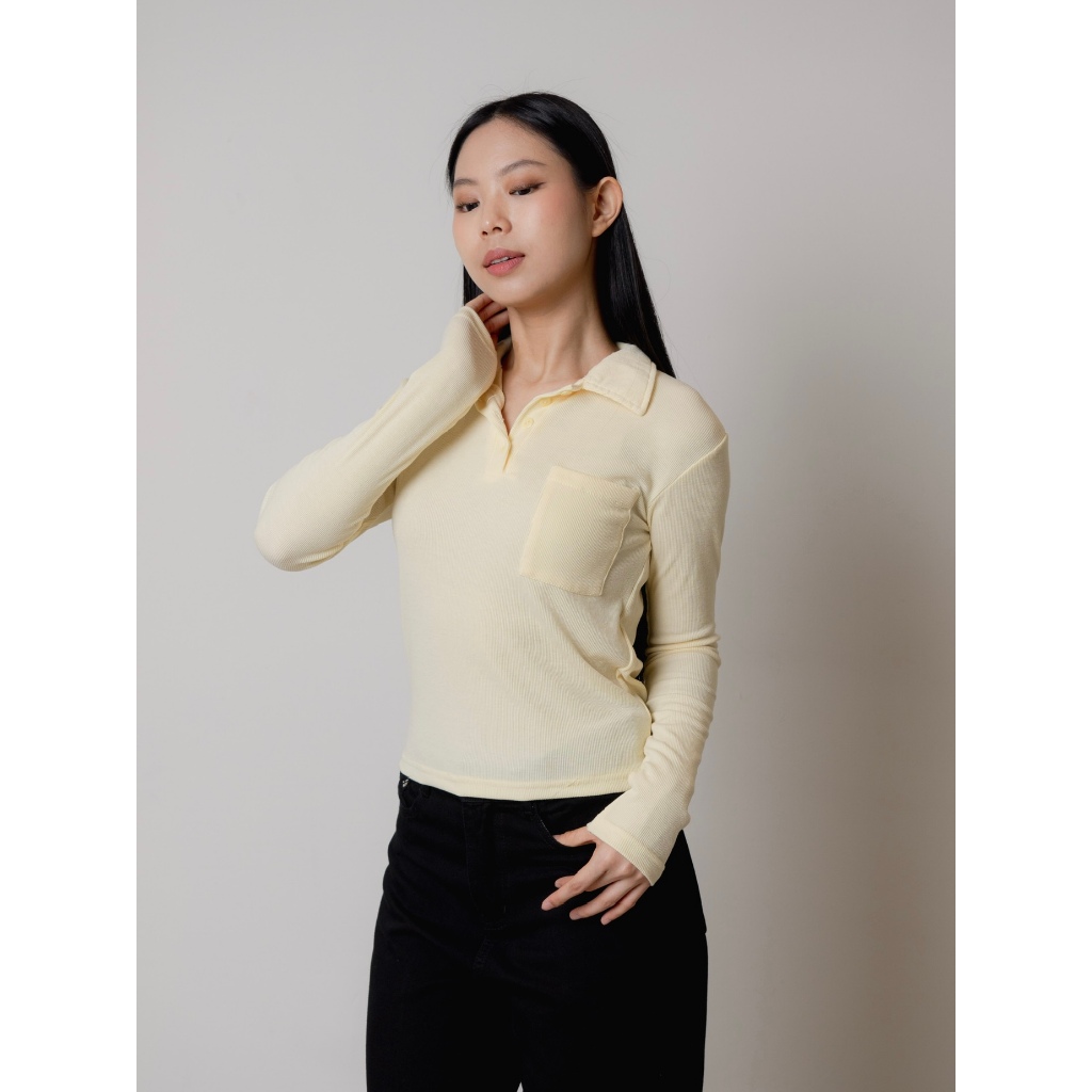 Jual ASOKA Sonya Top 410 - Long Sleeve Polo Knit Soft Pocket - Atasan ...
