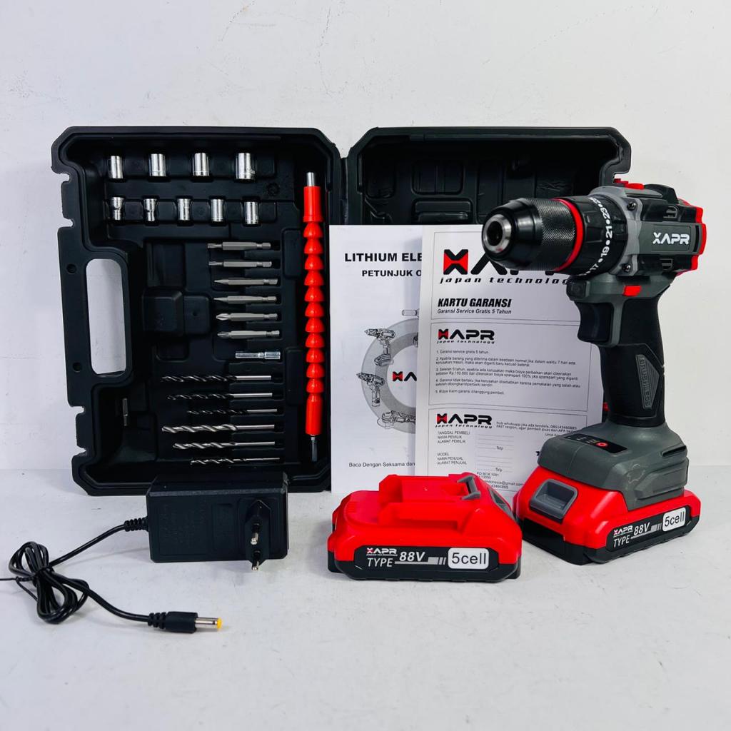 Jual APR BOR impact drill TYPE AP34+ 13mm keyless auto lock 2baterai ...