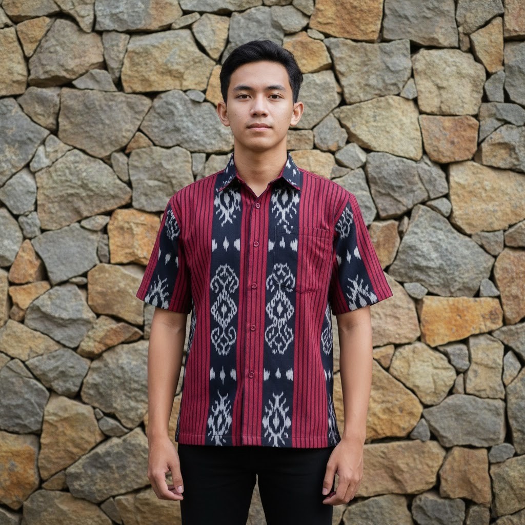 Jual Kemeja Tenun Ikat Pria Lengan Pendek – Motif Etnik Elegan Casual ...