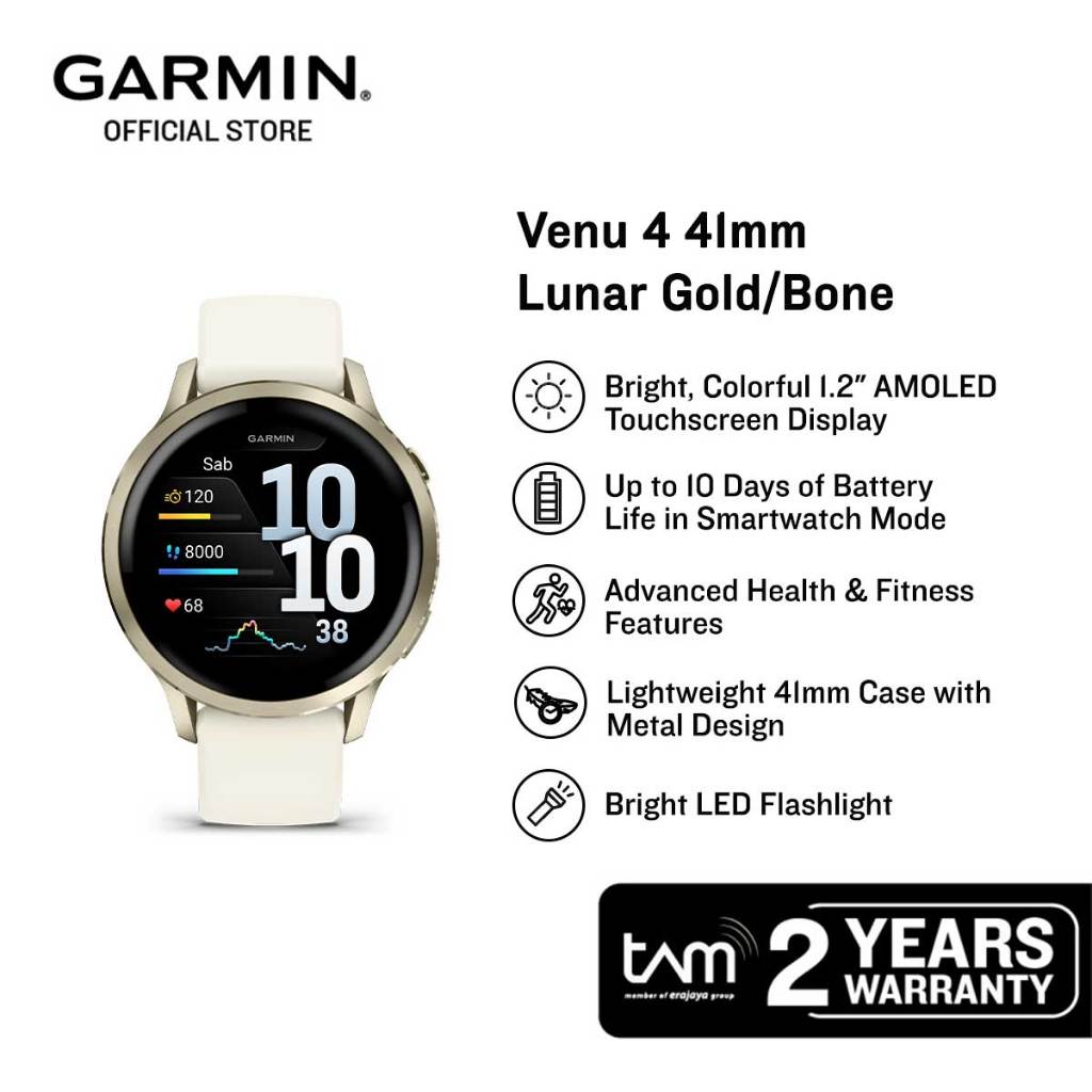 Jual Garmin Venu 4 41mm - Lunar Gold/Bone | Shopee Indonesia