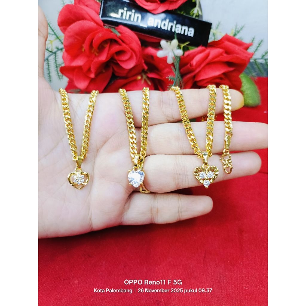 Jual kalung rantai pipih love zicron anak dan dewasa lapis emas 24k ...