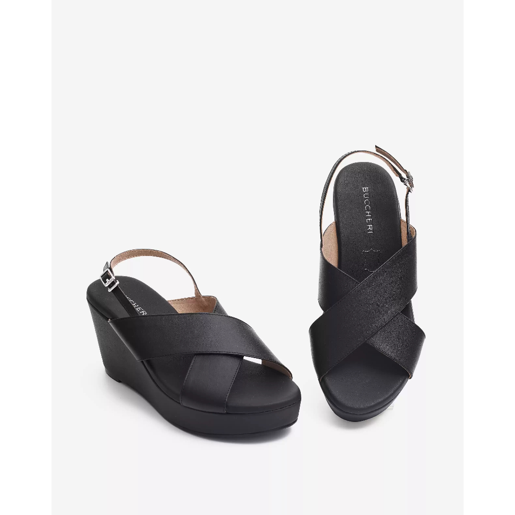 Jual BUCCHERI DELPHINE Sandal Wedges Wanita 9cm Terbaru-iz002-Black ...