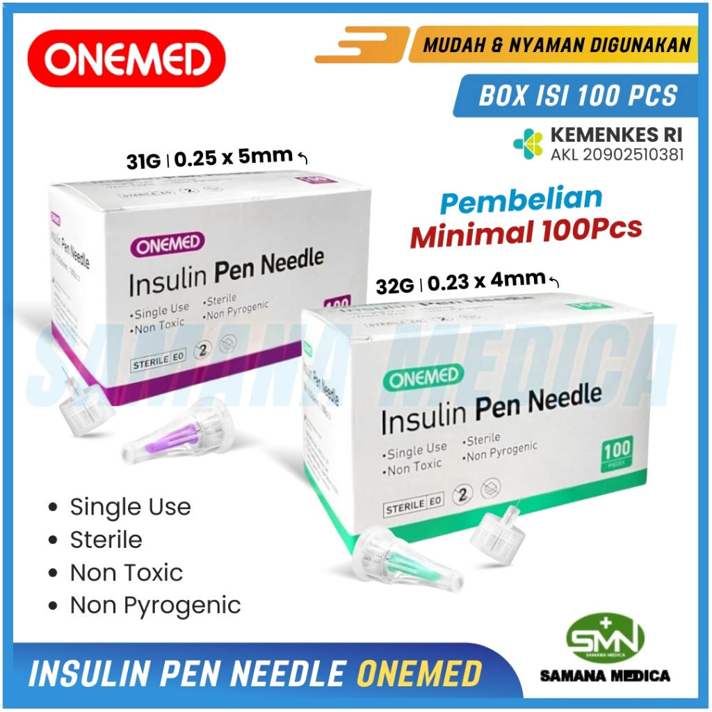 Jual ONEMED - Insulin Pen Needle Hijau 32g x 4mm dan Ungu 31g x 5mm ...